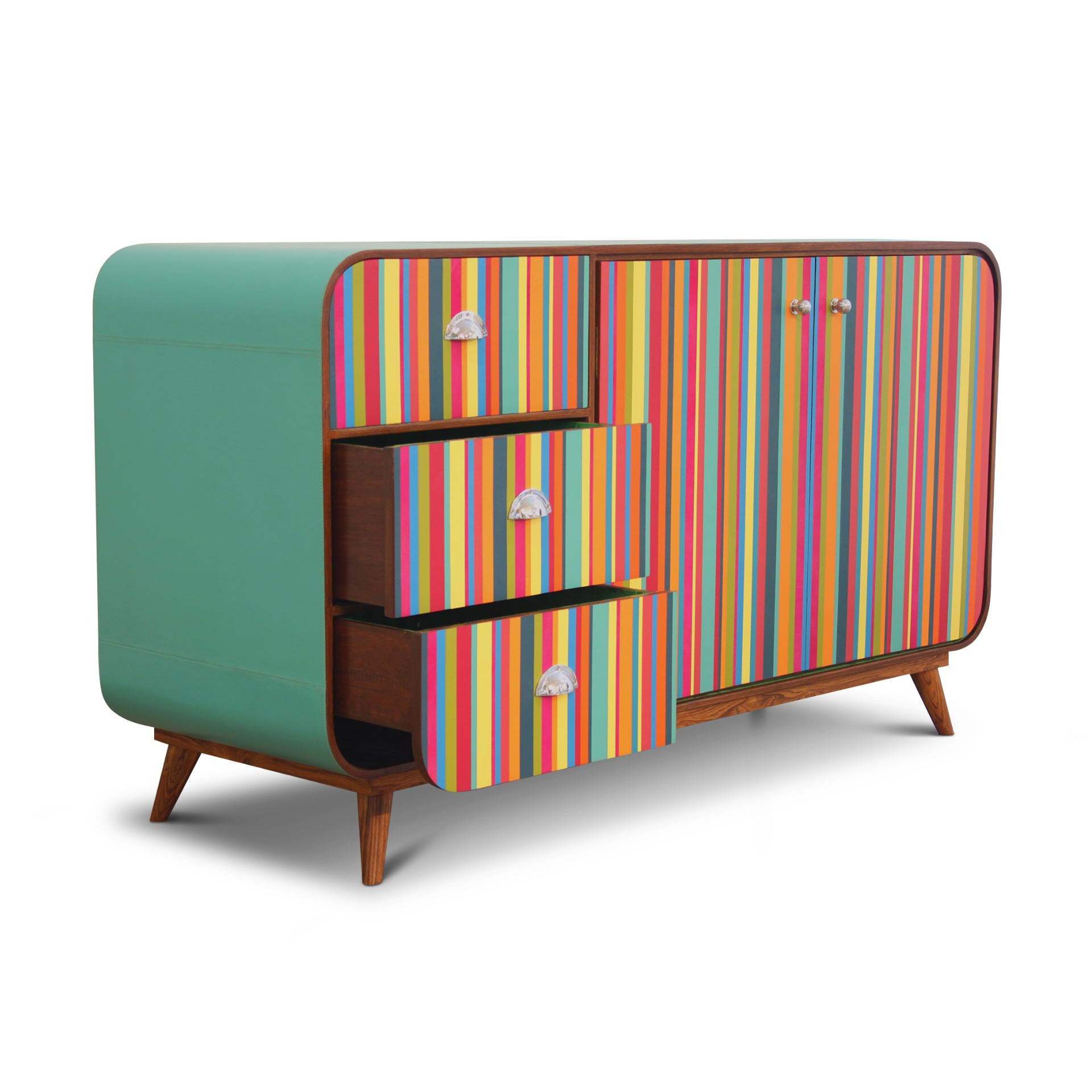 "The Coral Reef" "Credenza (Turquoise green & multicolored strips of l ...